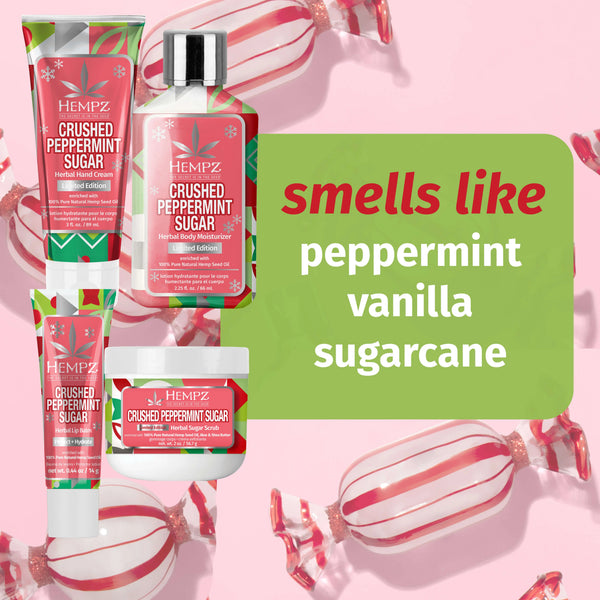 Hempz Holiday Delights Crushed Peppermint Mini Lotion, Lip Balm & Sugar ...