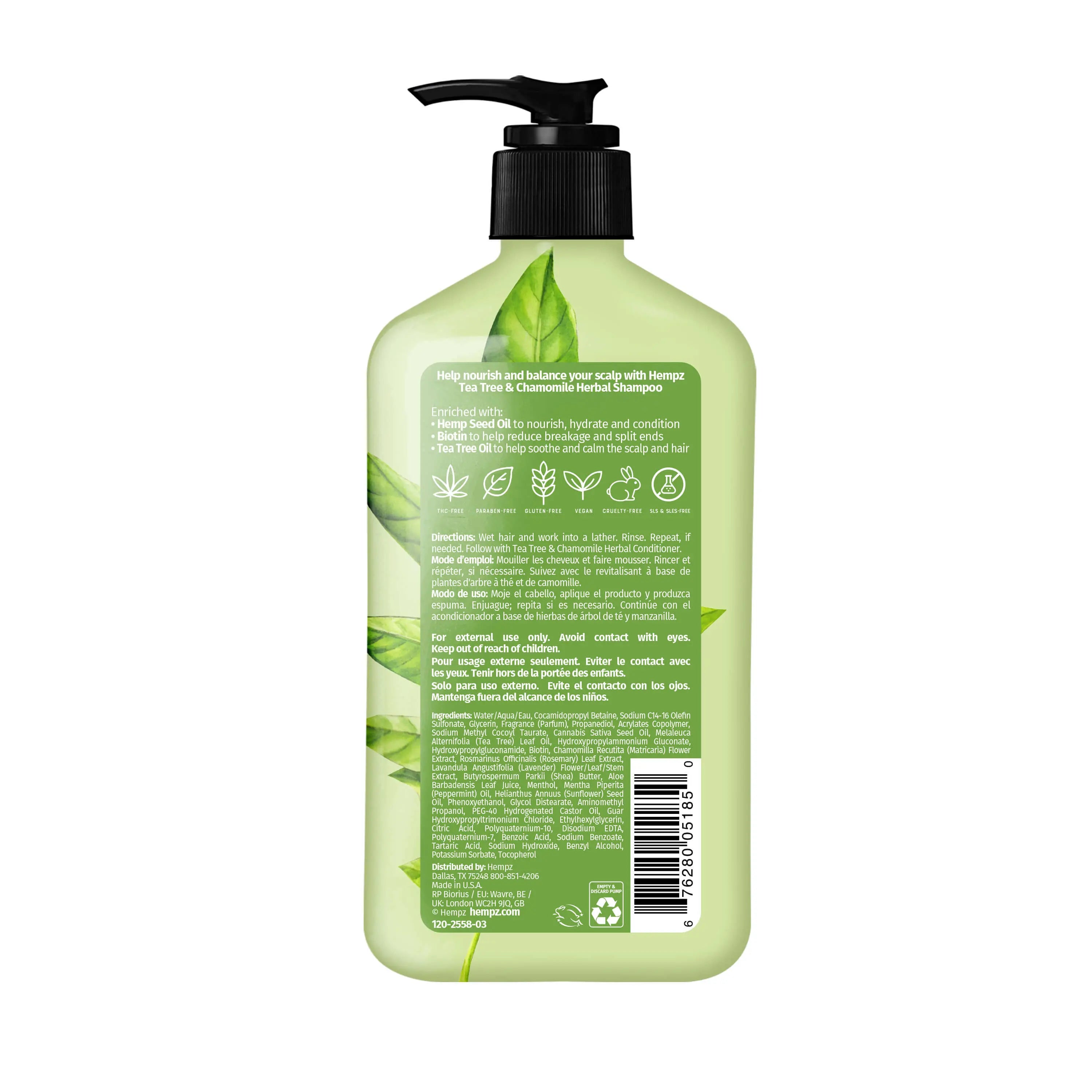 Hempz Tea Tree & Chamomile Herbal Shampoo with Vegan Biotin & Tea Tree ...