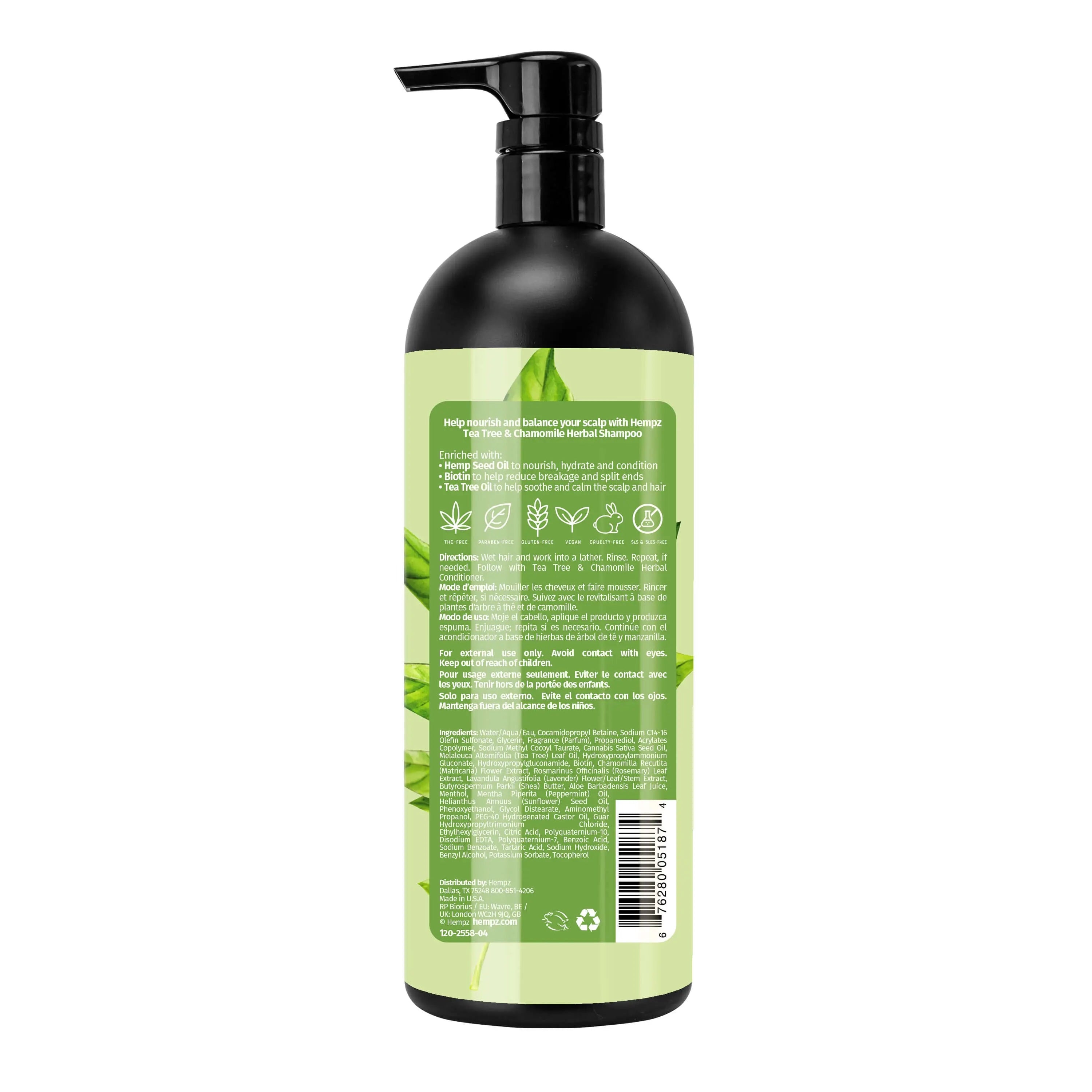 Hempz Tea Tree & Chamomile Herbal Shampoo with Vegan Biotin & Tea Tree ...