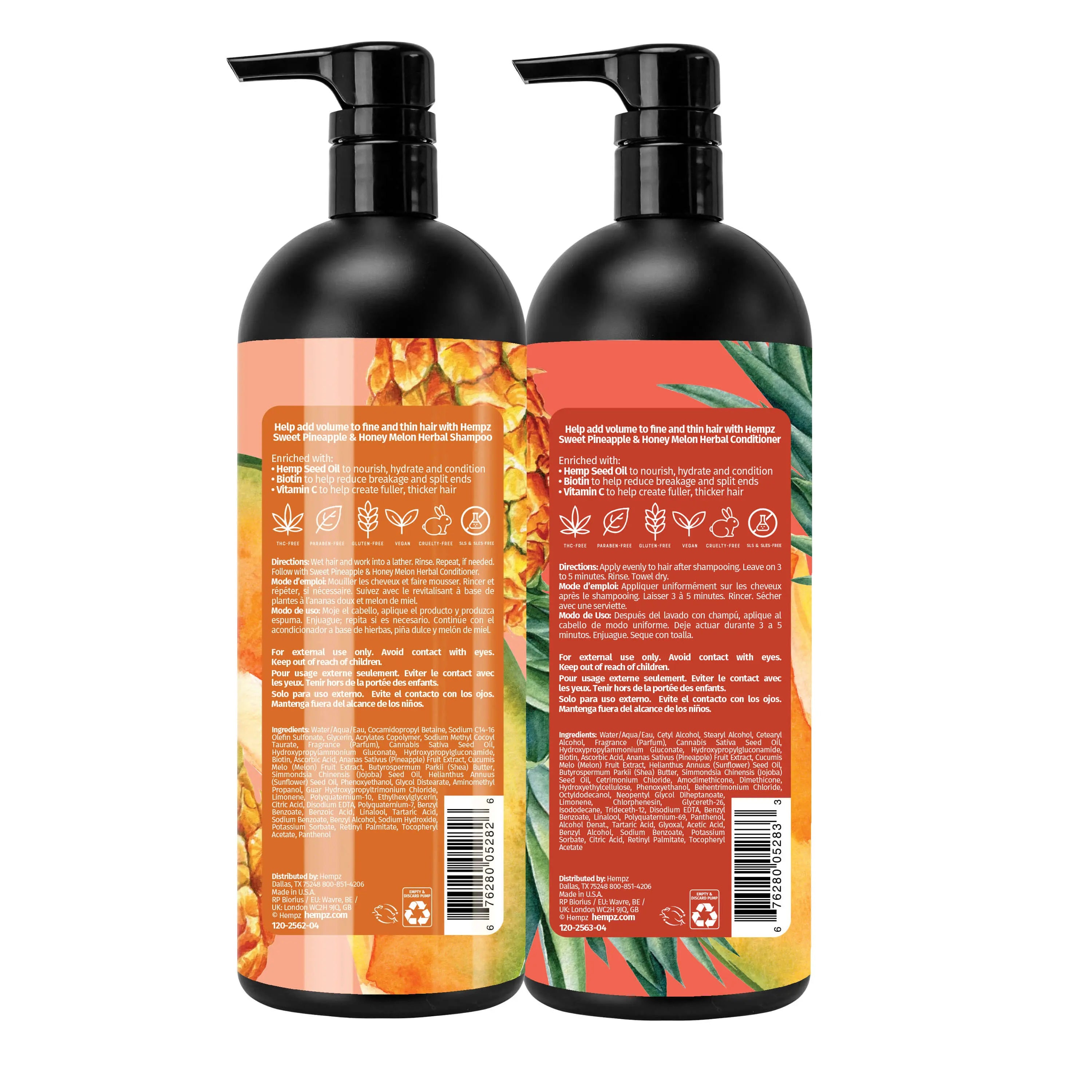 Hempz Sweet Pineapple & Honey Melon Shampoo & Conditioner Set with ...